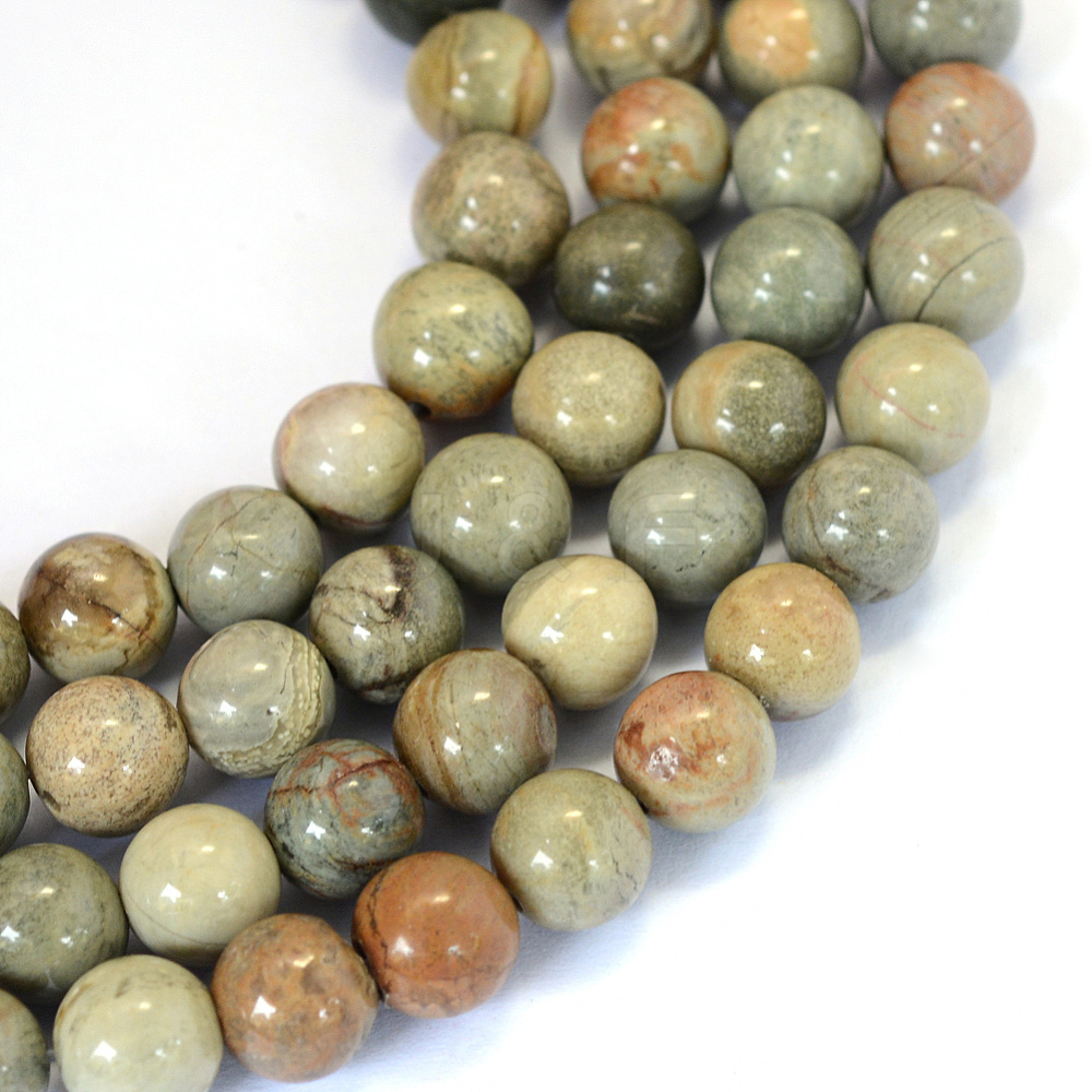 Wholesale Natural Silver Leaf Jasper Round Bead Strands ...